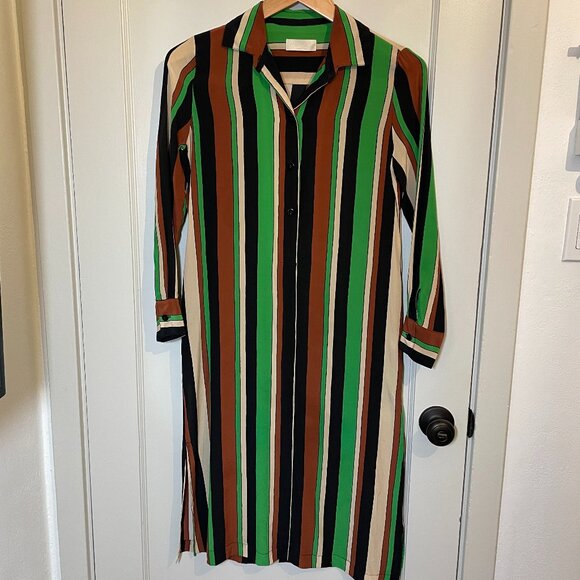 Momonì | Dresses | Momoni Retro Stripe 0 Silk Buttondown Shirt Dress Sz ...